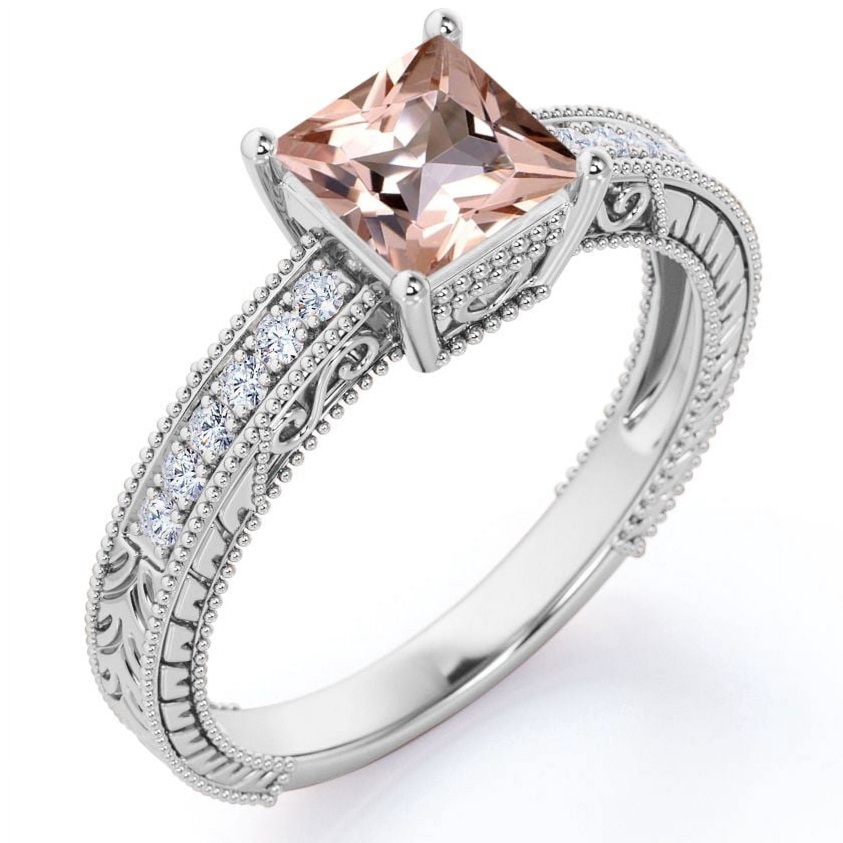 JeenMata Four Prong Cathedral - 1.75 Carat Princess Cut Pink Peach ...