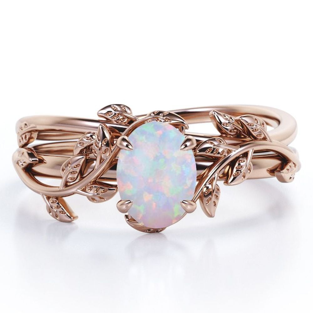 JeenMata Four Prong Set 1.3 Carat Oval Shaped Pinfire Opal Vine Leaf ... JeenMata Four Prong Set 1.3 Carat Oval Shaped Pinfire Opal Vine Leaf ...