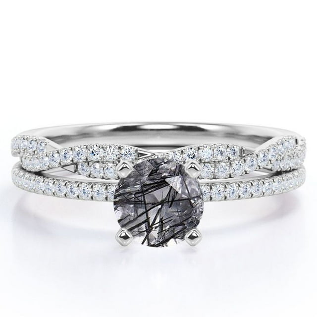JeenMata Four-Prong Setting 1.5 Round Cut Smokey Black Rutilated Quartz ...