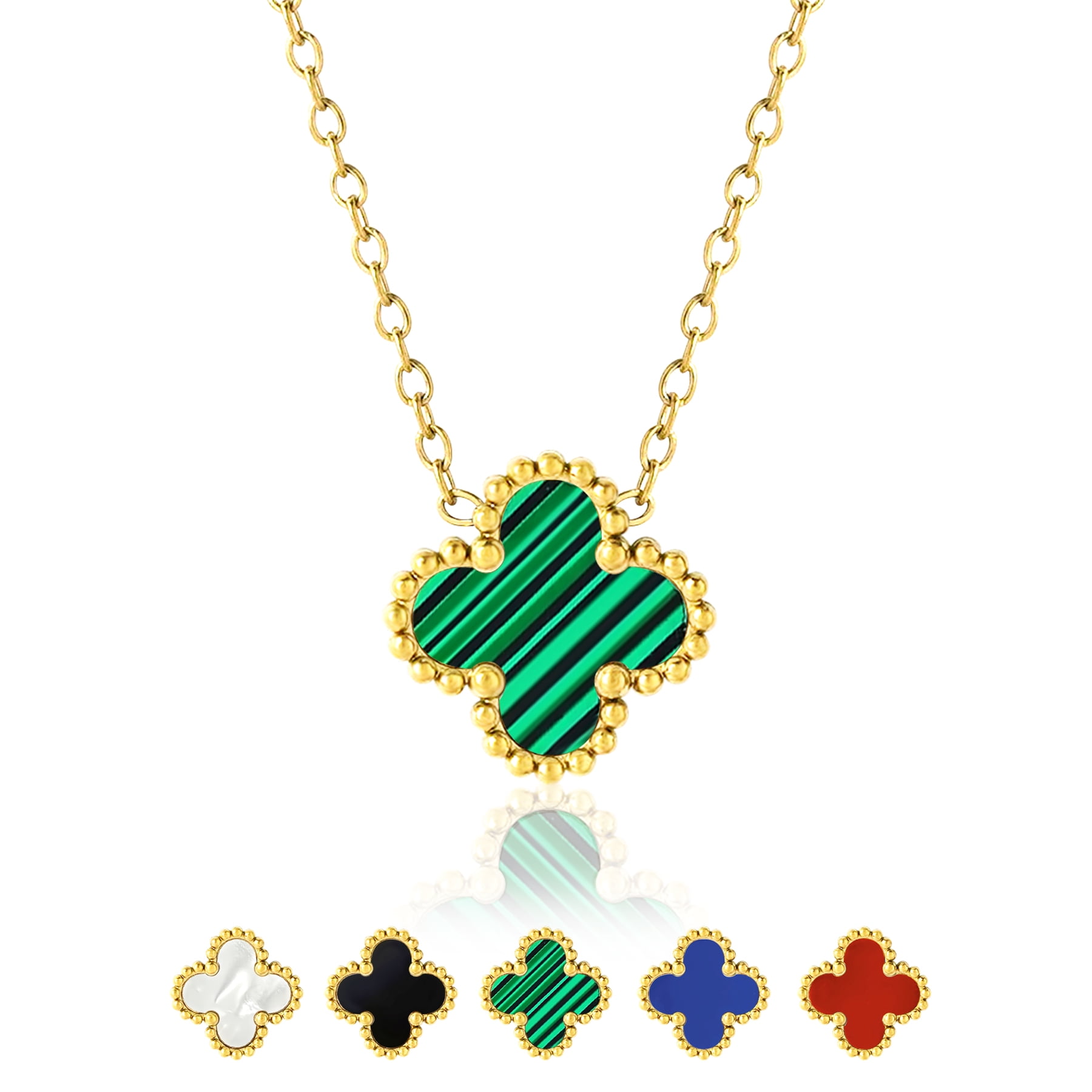 JeenMata Green Flower Pendant Necklace in Yellow Gold Plated - Walmart.com