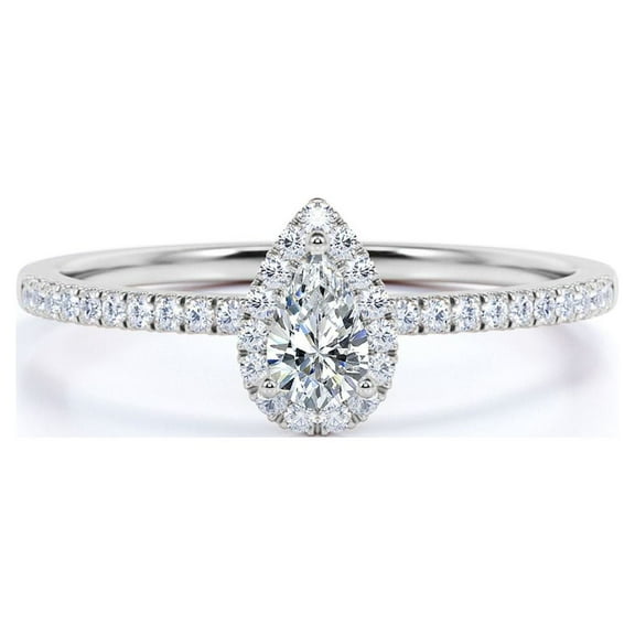 AFFY Pear Shape Simulated Emerald & White Natural Diamond Accent Halo ...