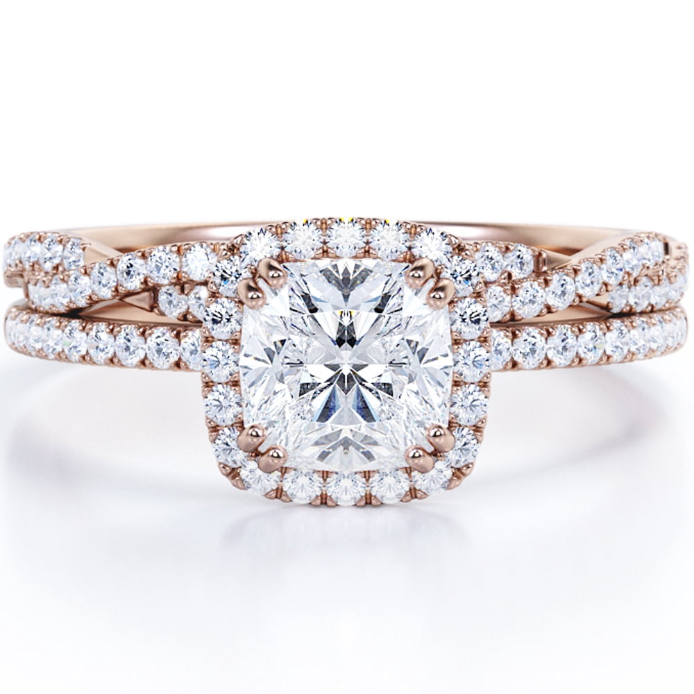 JeenMata Halo Prong Set - 1.5 Carat Cushion Cut Moissanite - Pave ...