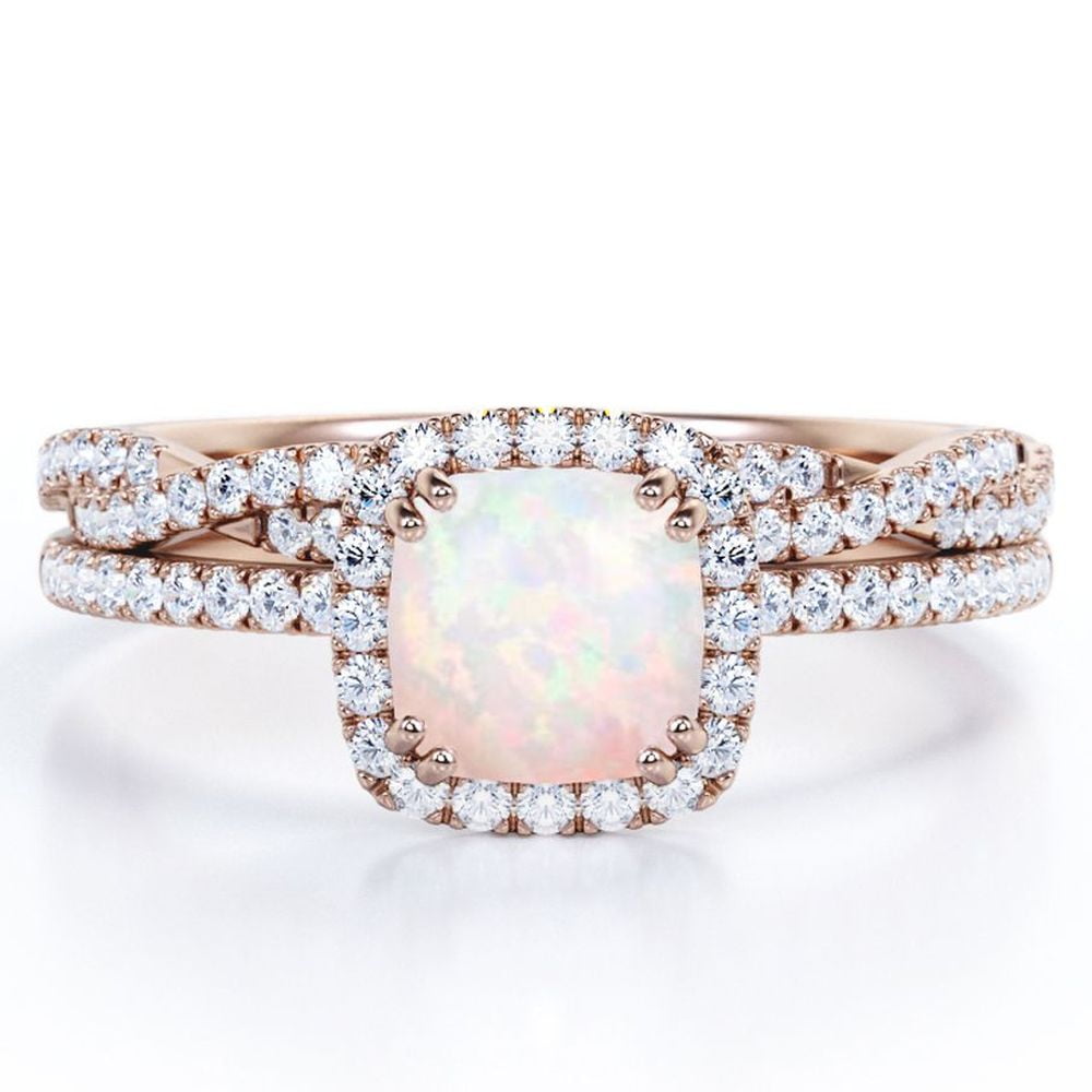 JeenMata Halo Prong Set - 1.5 Carat Cushion Cut Rainbow Opal and ...
