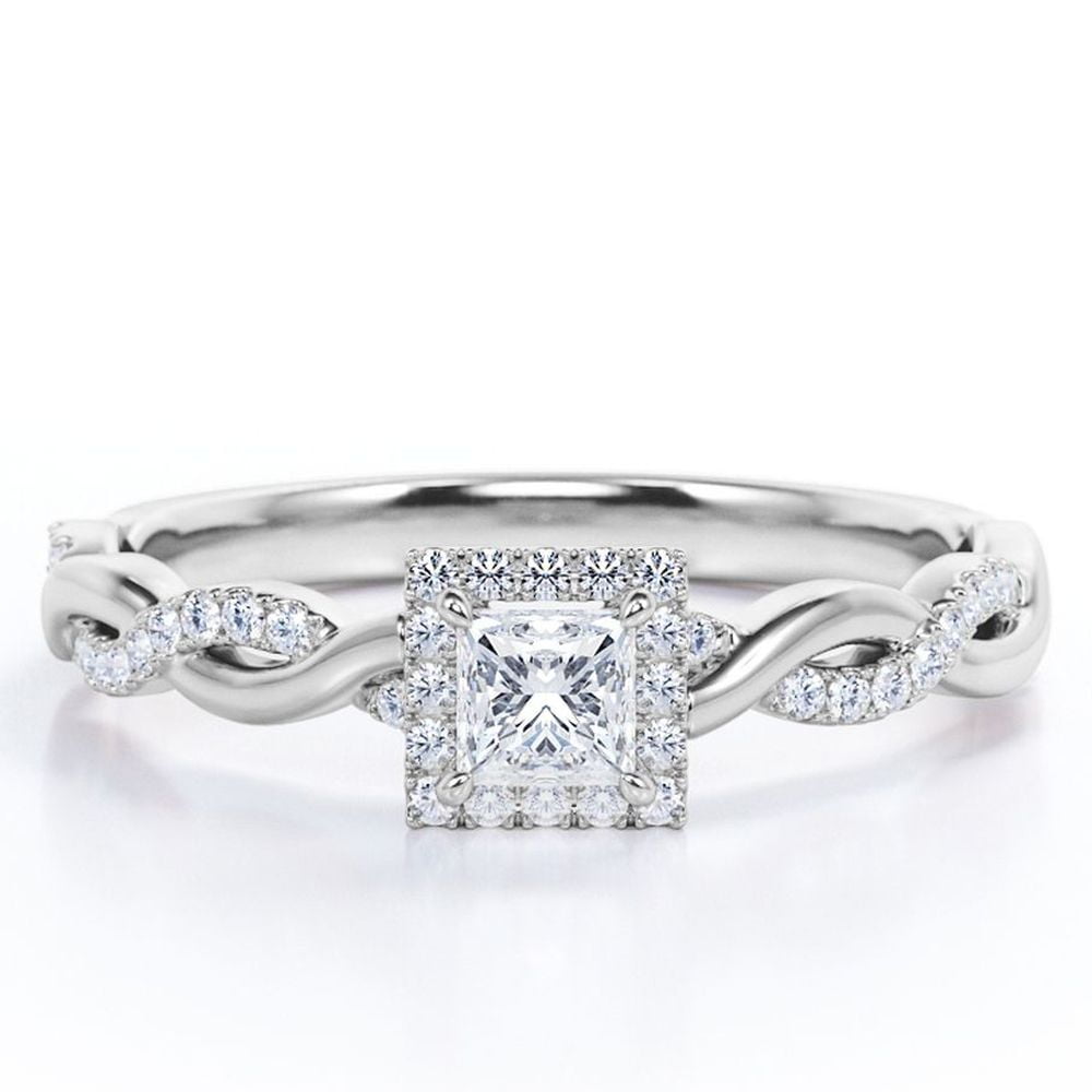 JeenMata Halo Setting - 0.35 TCW Princess Cut Diamond - Semi Pave ... JeenMata Halo Setting - 0.35 TCW Princess Cut Diamond - Semi Pave ...