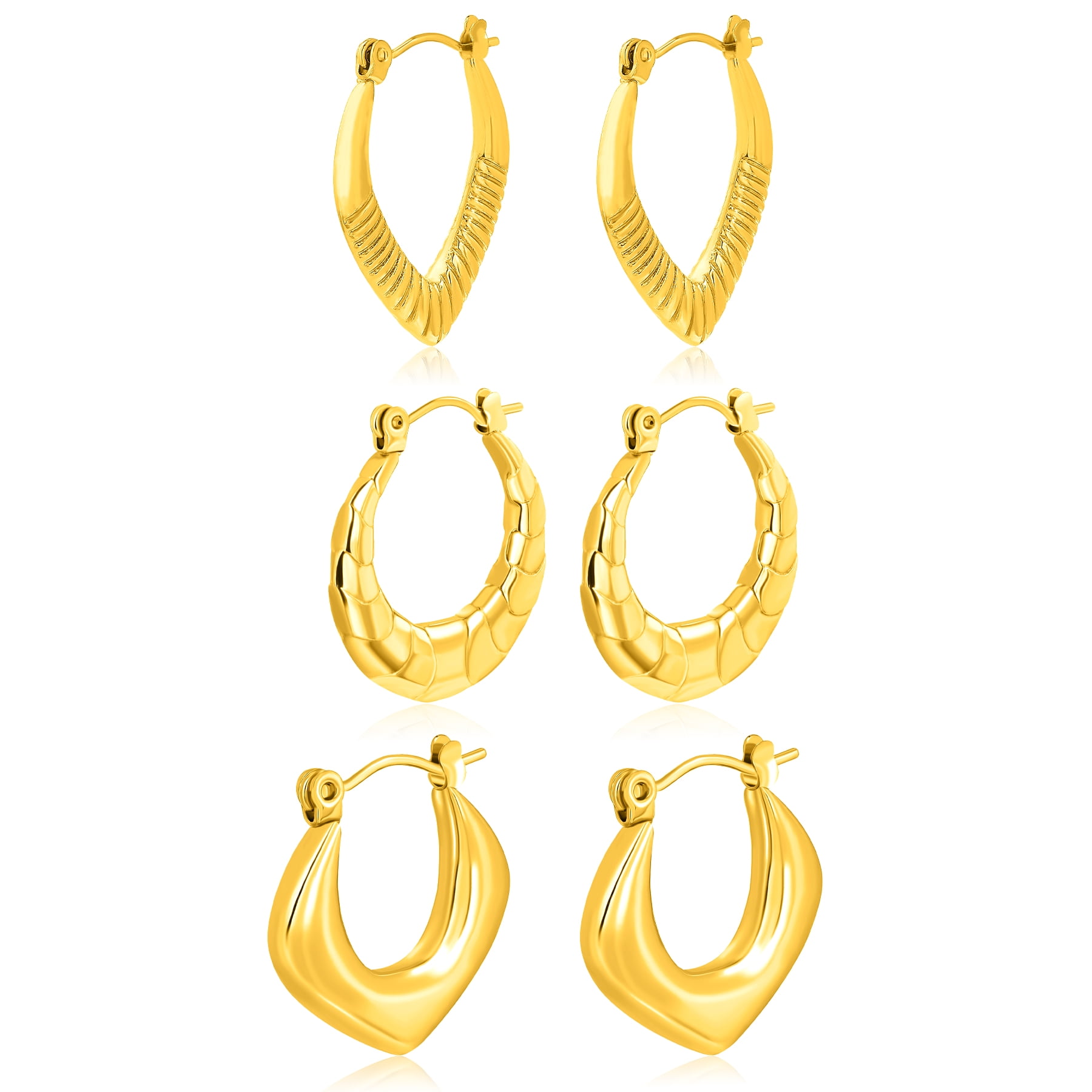 JeenMata Hoop Huggies Twist in Yellow Gold Plating Women Earrings, 3 ...