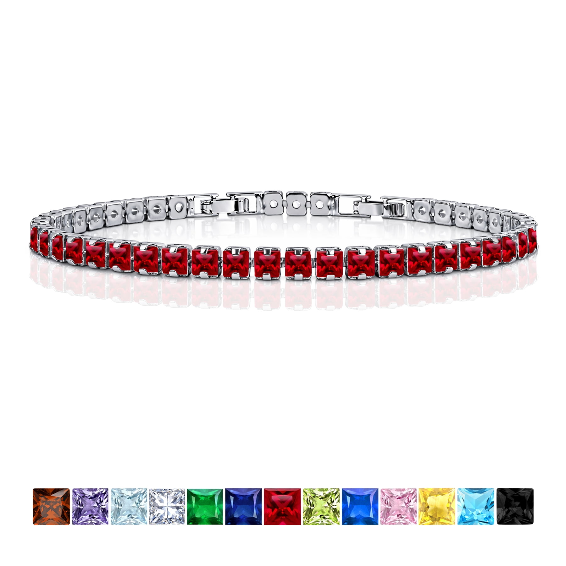 JeenMata 11 Carat July Ruby - Princess Cut Birthstone Tennis Bracelet ...