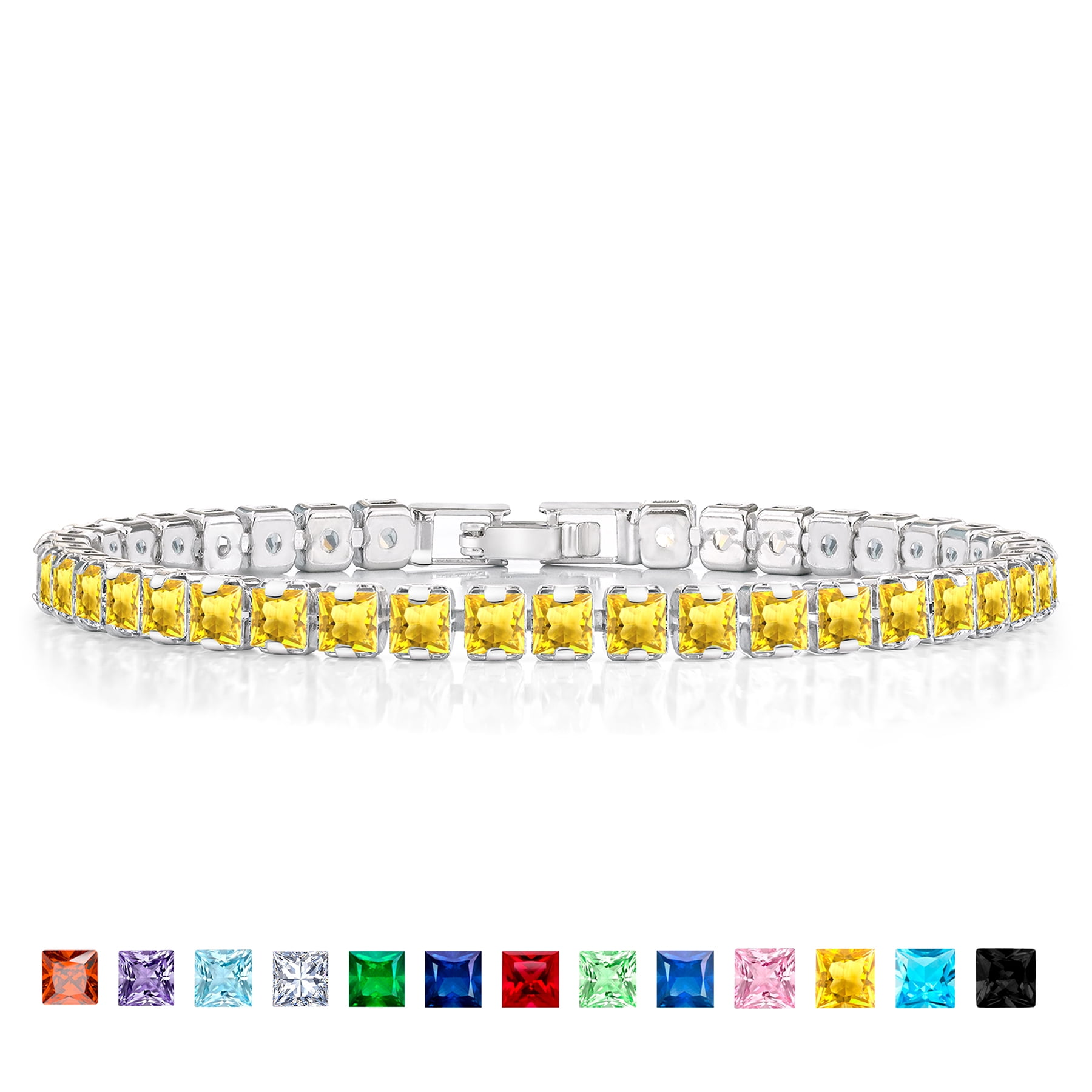 JeenMata 11 Carat Princess Cut Citrine Birthstone Tennis Bracelet ...