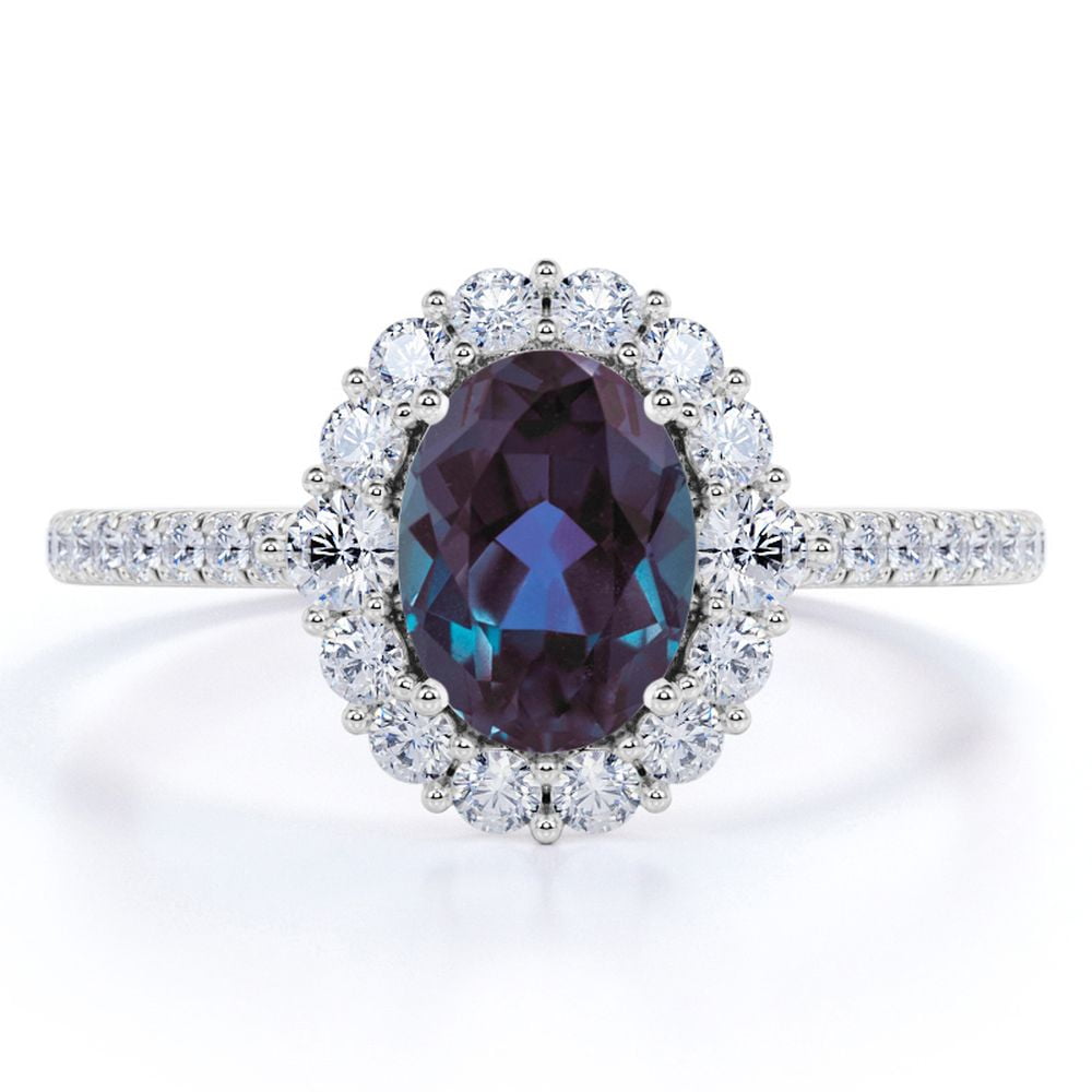 JeenMata Large 1.5 Carat Oval Cut Synthetic Alexandrite and Moissanite ...