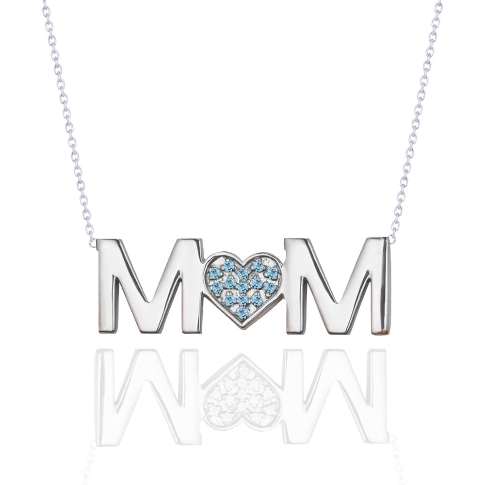 JeenMata 18K White Gold MOM Pendant Necklace - December Birthstone Blue ...