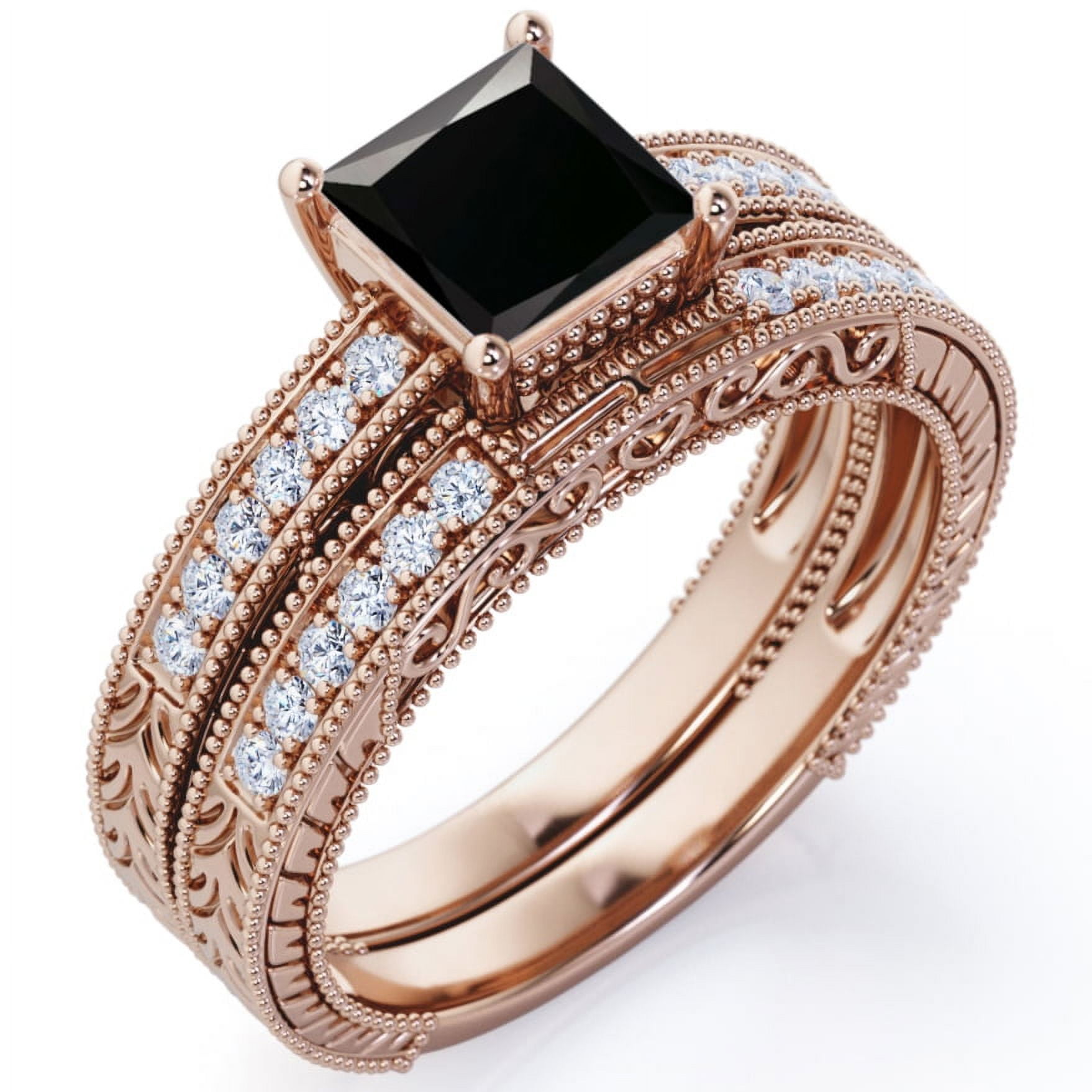 JeenMata Milgrain Edge Design 1.5 Carat Princess Cut Lab Grown Black ...