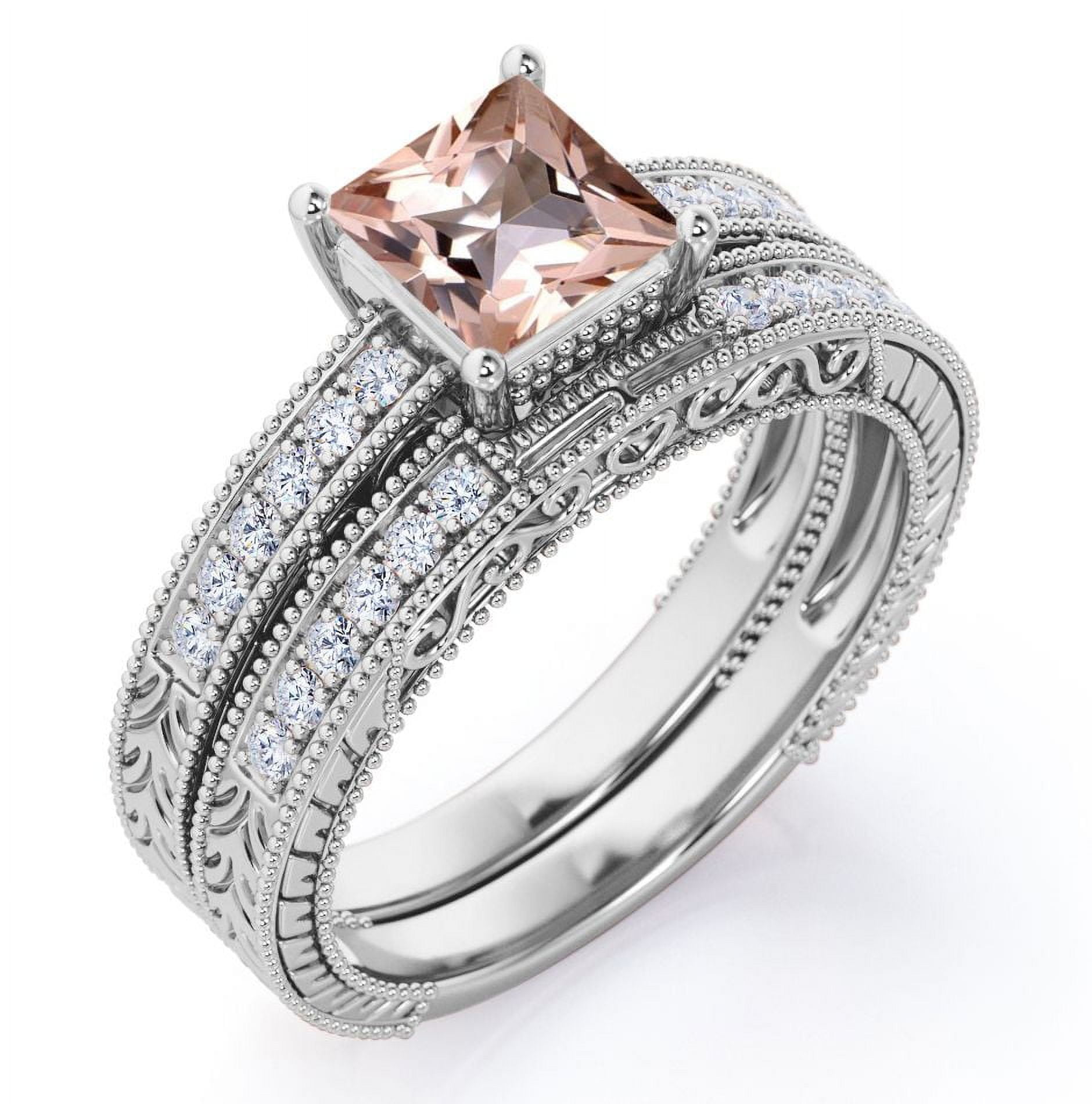JeenMata Milgrain Edge Design 1.5 Carat Princess Cut Pinky Peach ...