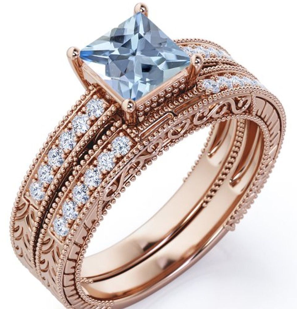 JeenMata Milgrain Edge Design 1.75 Carat Princess Cut Deep Blue Created ...