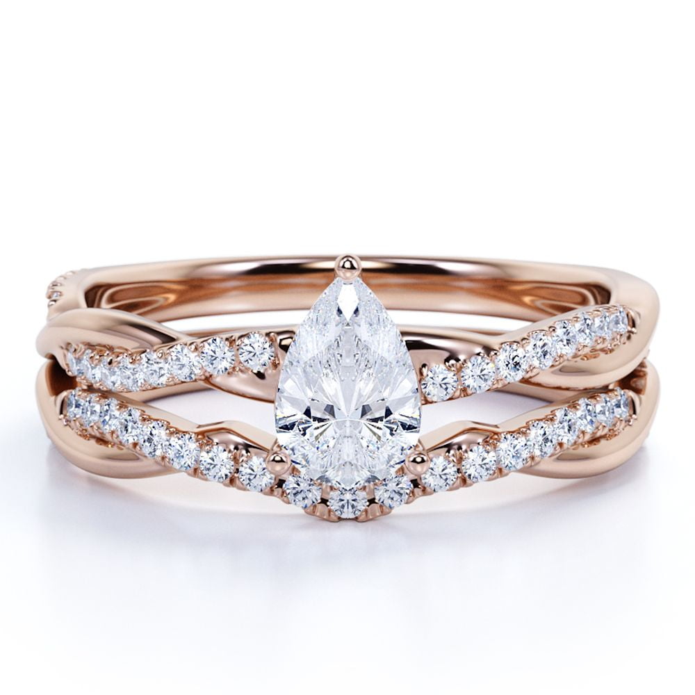 JeenMata Modern Classic Pear Cut Real Diamond Wedding Ring Set ...