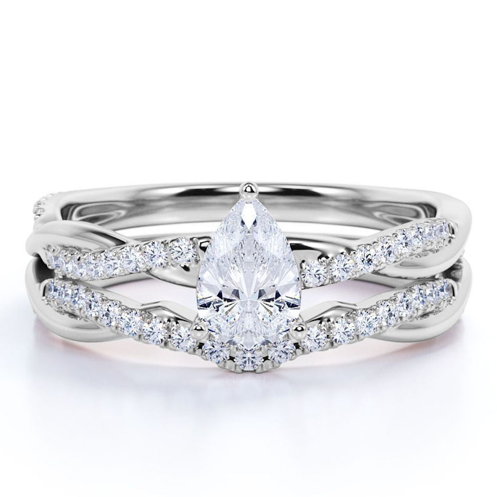 JeenMata Modern Classic Pear Cut Real Diamond Wedding Ring Set ...