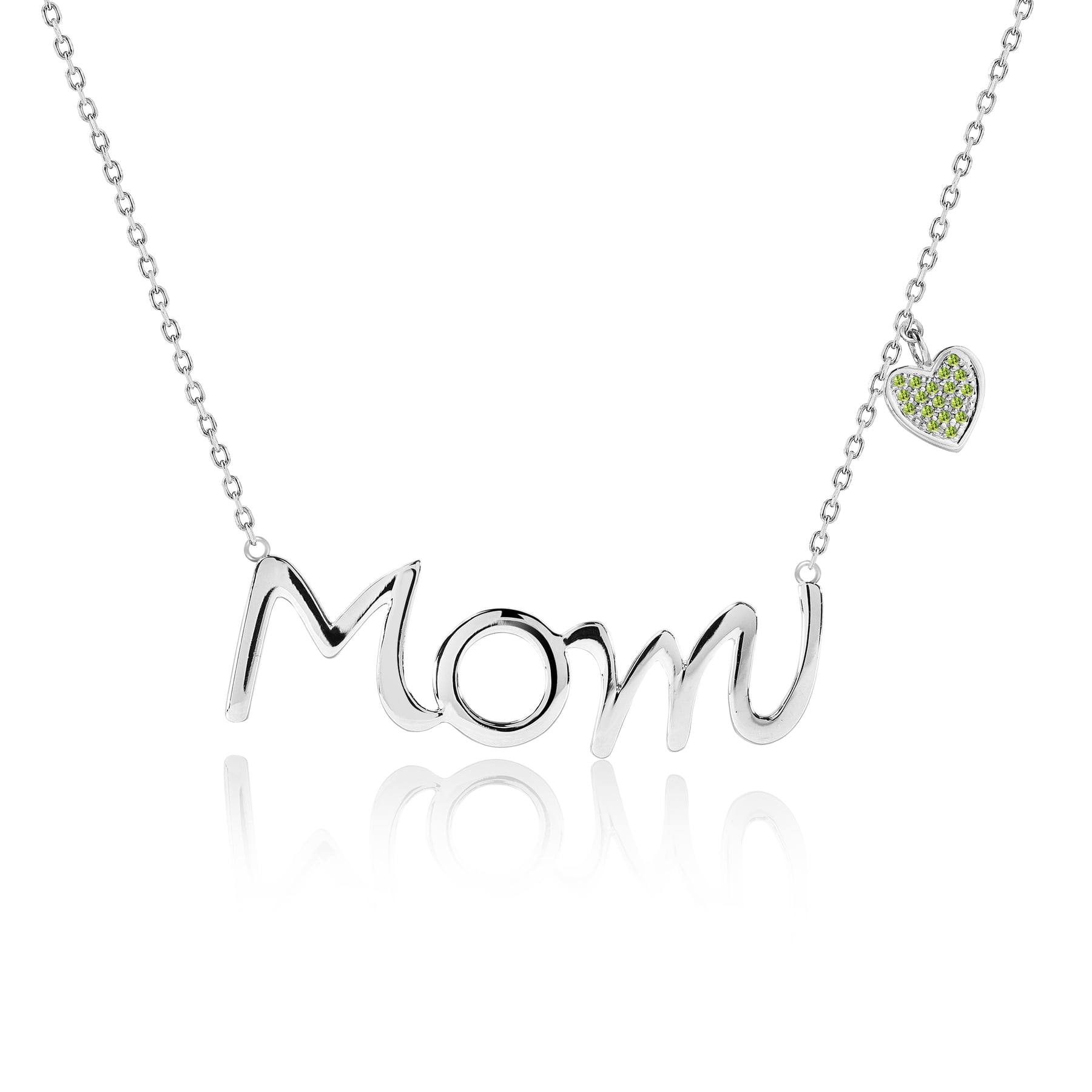 JeenMata Mom Script Pendant with Light Green Stone Decorated Heart ...
