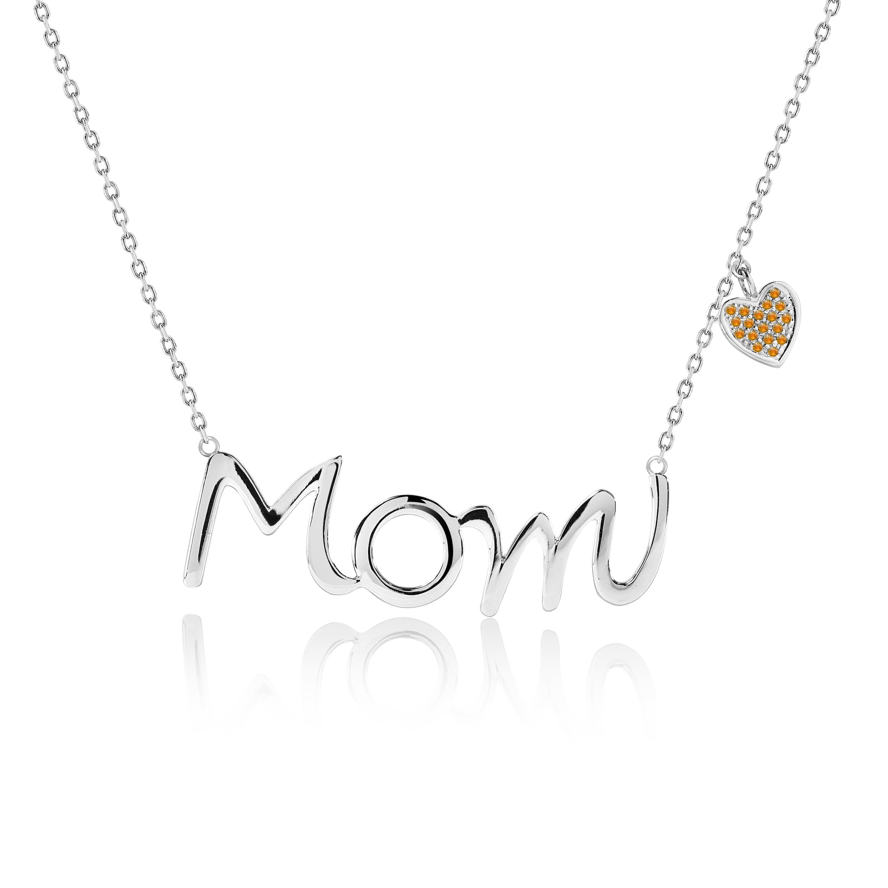 JeenMata Mom Script Pendant with Yellow Stone Decorated Heart Charm ...