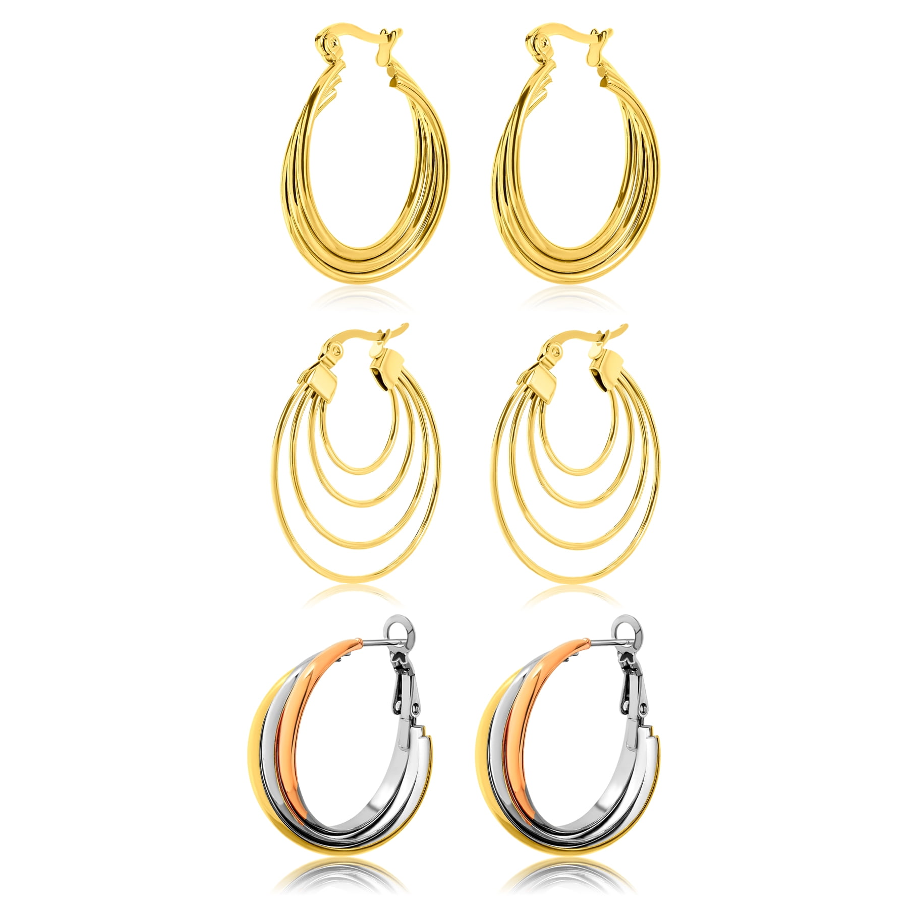 JeenMata Multipack 3 pcs Elegant Trio Hoop Earrings Set in Yellow Gold ...