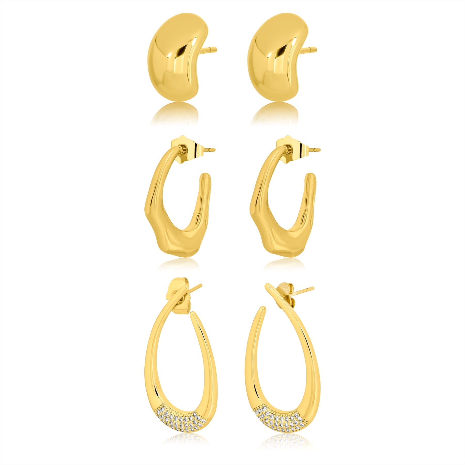 JeenMata Multiple 3 pcs Sculpted Elegance Earring Set in Yellow Gold ...