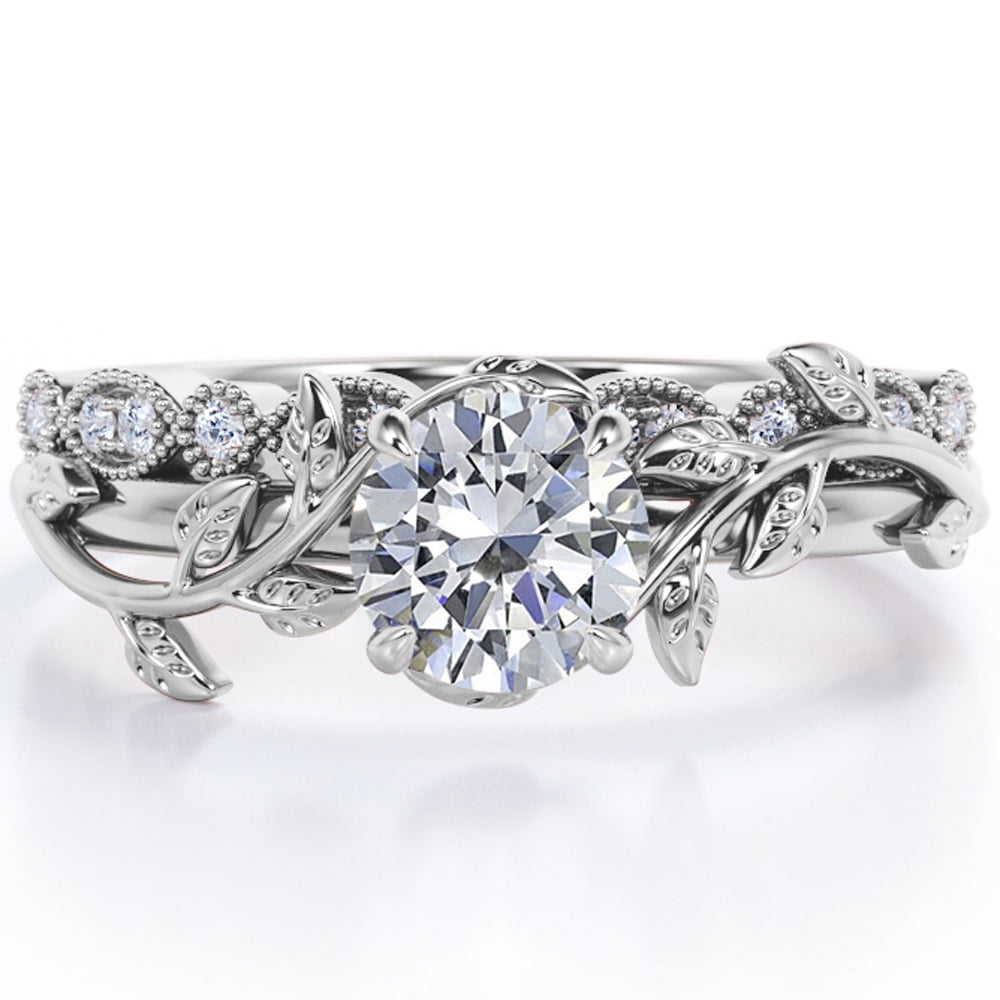 JeenMata Nature Inspired 1.75 Carat Round Cut Moissanite 4 Prong ...