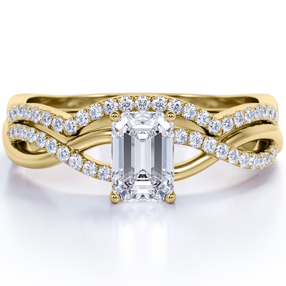 JeenMata North-South Prong 1.75 Carat Emerald Cut Moissanite Curved ...