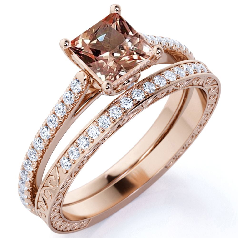 JeenMata On Sale 2 Carat Princess cut created morganite and Moissanite ...