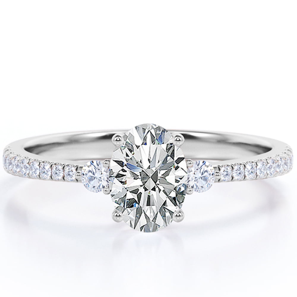JeenMata Past Present Future 1.75 Carat Oval Shape Moissanite Pave ...
