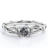 JeenMata Past Present Future Flower Bezel 0.5 Carat Round Cut Smokey Black Rutilated Quartz and ...