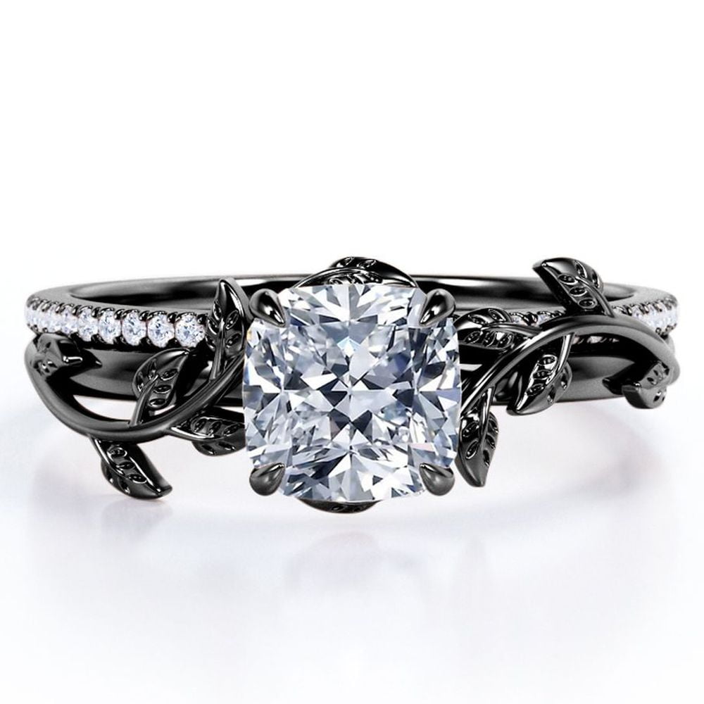 JeenMata Pave Design 1.75 Carat Cushion Cut Moissanite Vine Leaf Bridal ... JeenMata Pave Design 1.75 Carat Cushion Cut Moissanite Vine Leaf Bridal ...