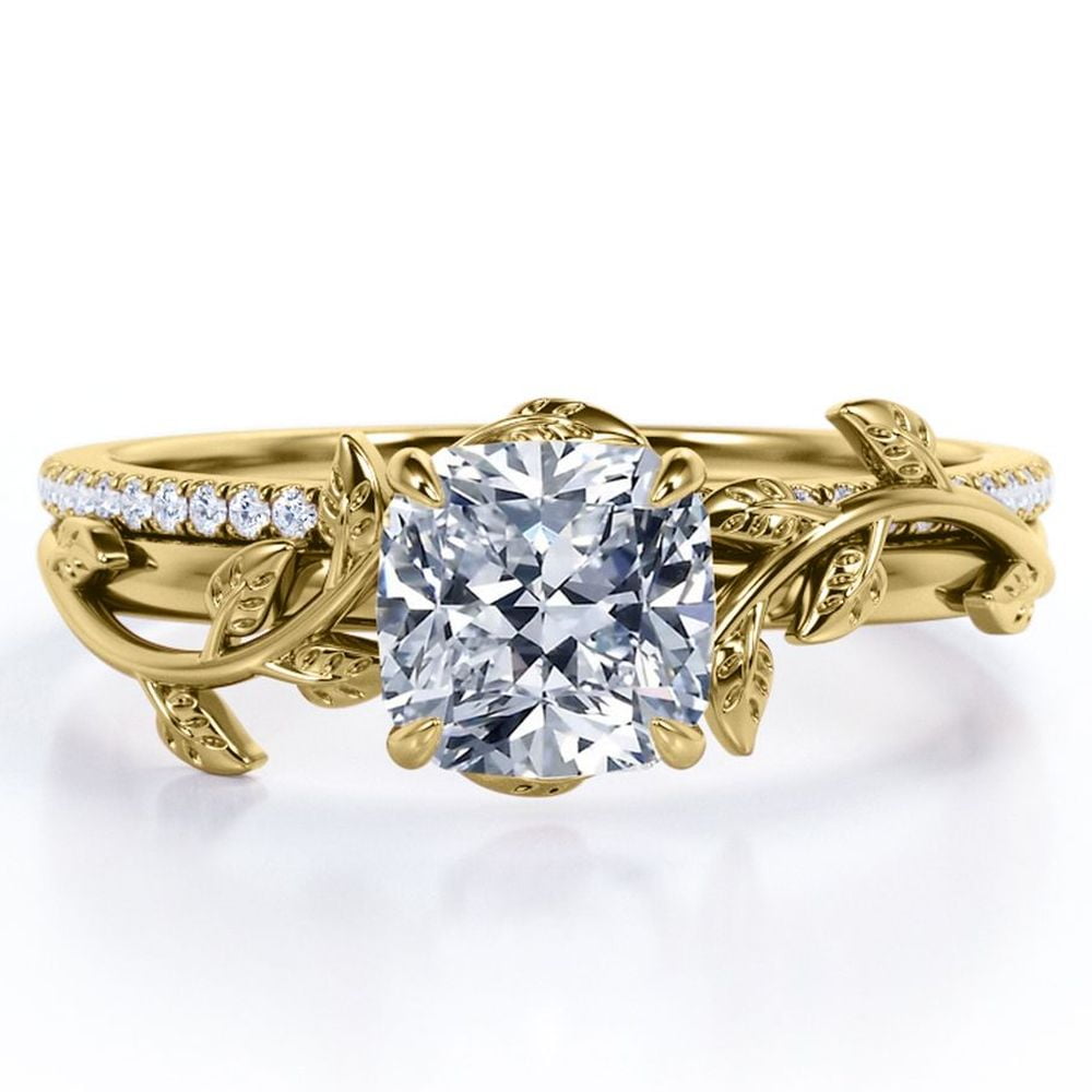JeenMata Pave Design 1.75 Carat Cushion Cut Moissanite Vine Leaf Bridal ... JeenMata Pave Design 1.75 Carat Cushion Cut Moissanite Vine Leaf Bridal ...