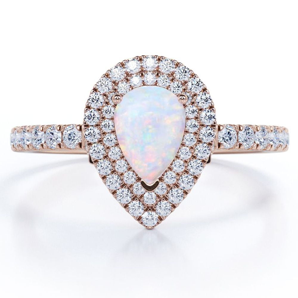 JeenMata Pave Set 1.5 Carat Pear Shaped White Opal and Moissanite ...