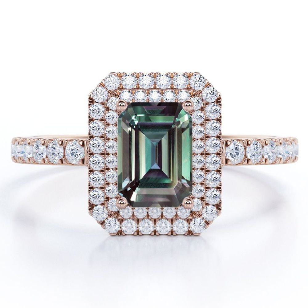 JeenMata Pave Set 1.75 Carat Emerald Cut Lab Grown Alexandrite and ...