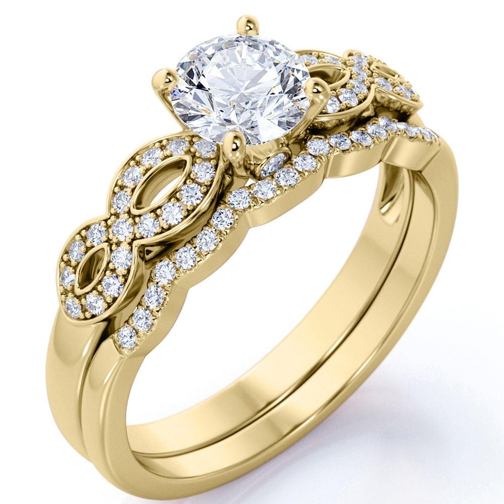 JeenMata 10k Yellow Gold .95 Carat Round Cut Diamond Engagement Wedding ...