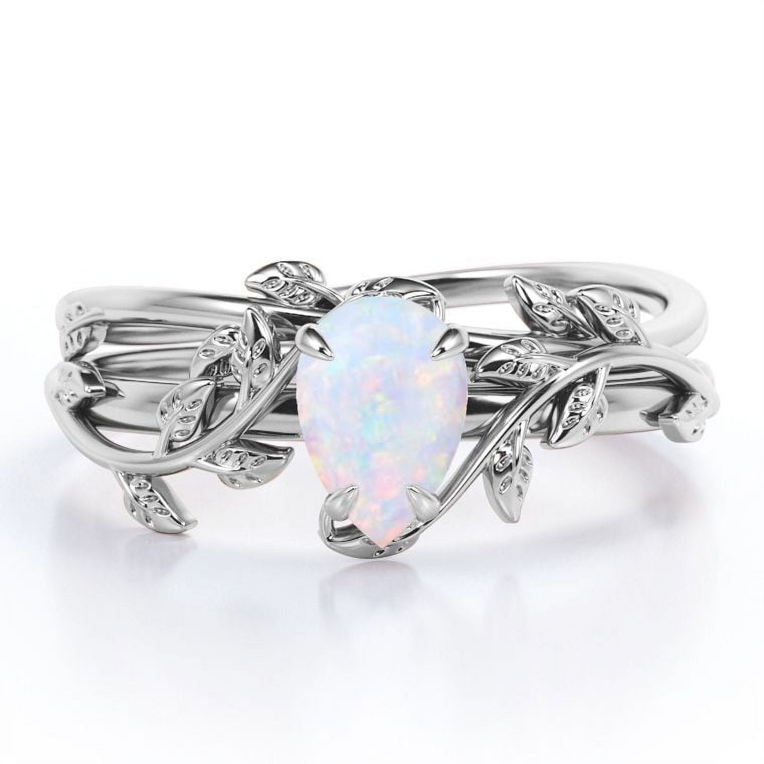 JeenMata Prong Setting 1 Carat Teardrop Natural Opal Leaf Pattern ...