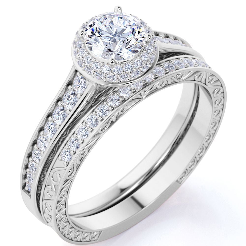 JeenMata Real Round Diamond - Channel Set Band - Cluster - Halo ...