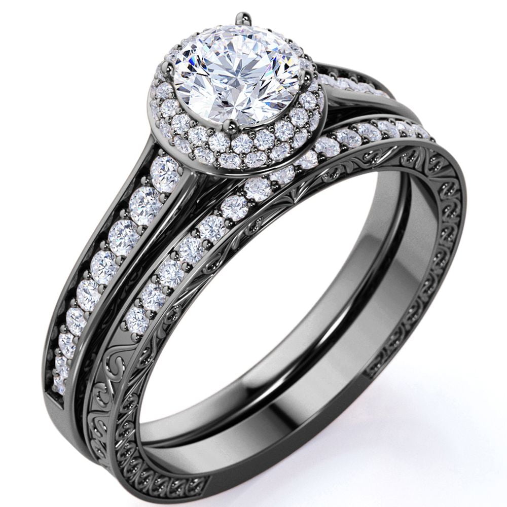 JeenMata Real Round Diamond - Channel Set Band - Cluster - Halo Gothic ...
