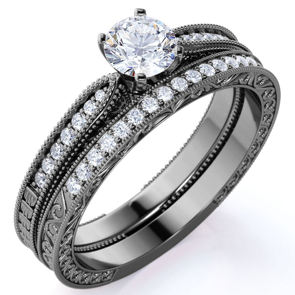 JeenMata Round Real Diamond - Vintage - Milgrain - Edwardian Gothic ...