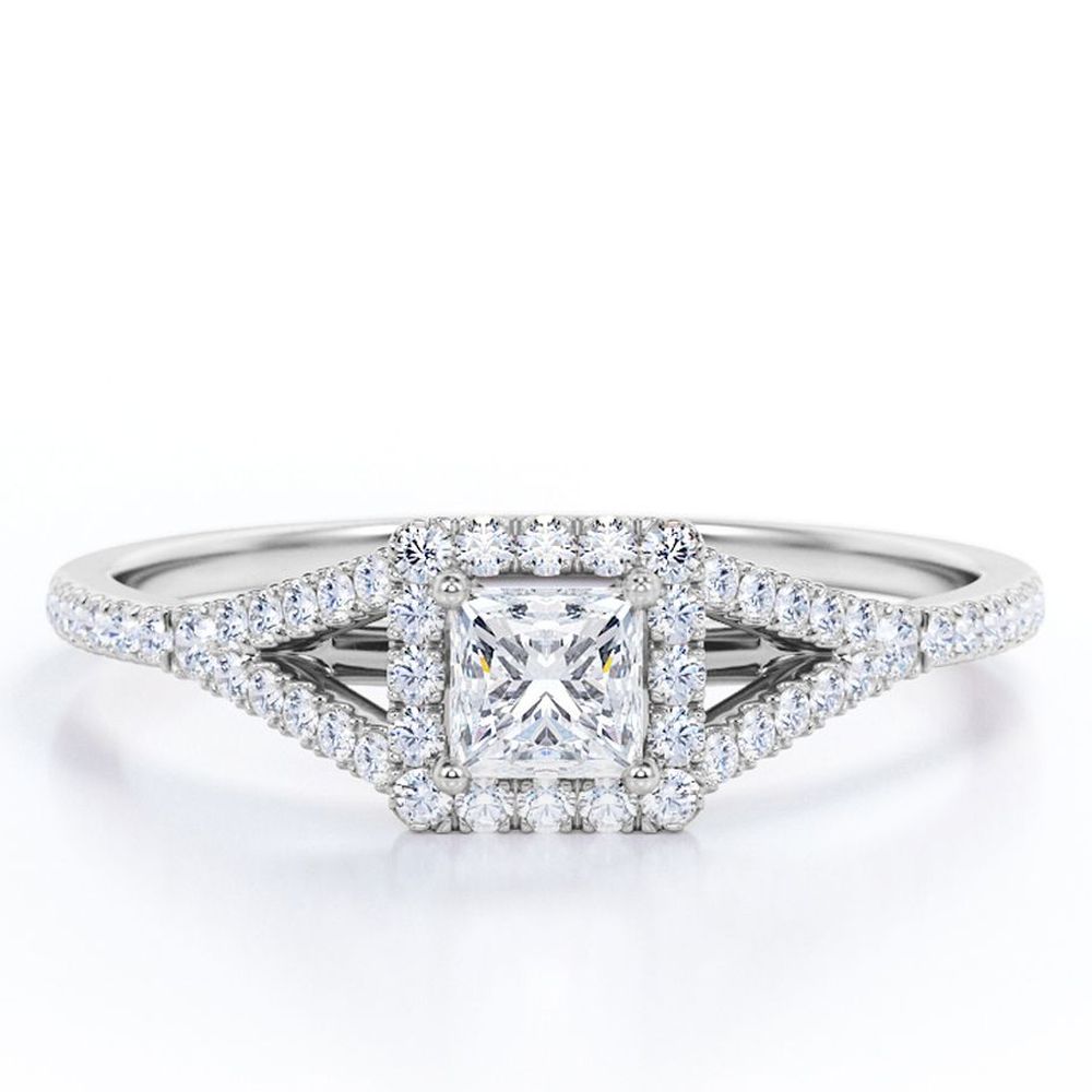 JeenMata Halo Setting - 0.35 TCW Princess Cut Diamond - Semi Pave ...