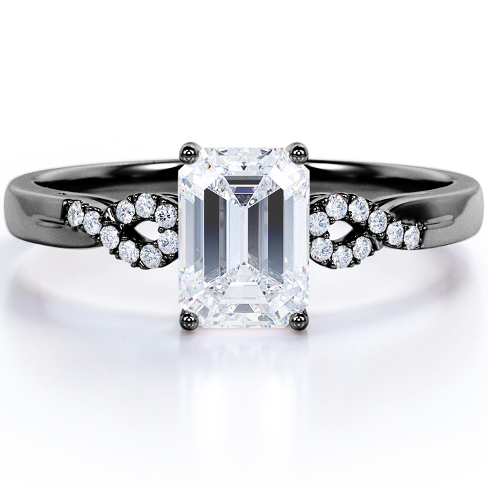 JeenMata Semi-Infinity Pave 1.75 Carat Emerald Cut Moissanite Prong Set ...