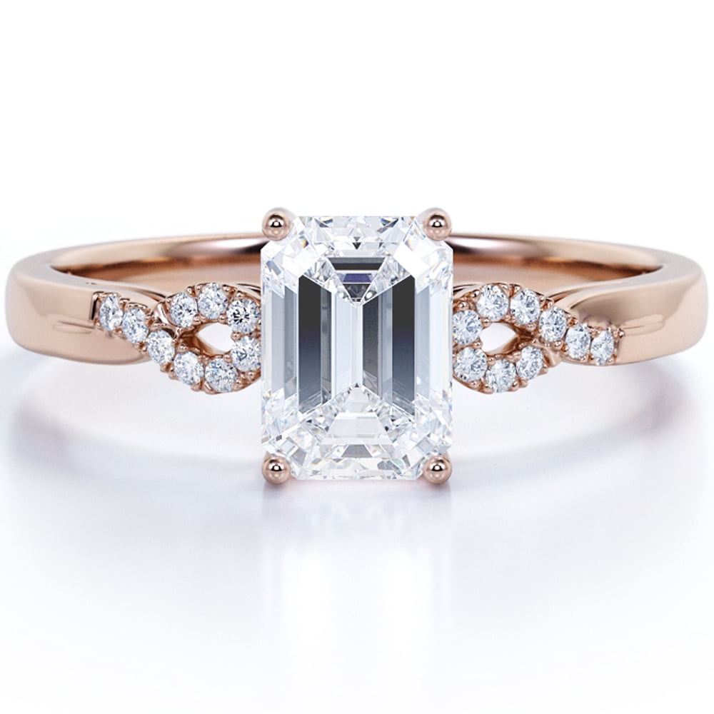 JeenMata Semi-Infinity Pave 1.75 Carat Emerald Cut Moissanite Prong Set ...