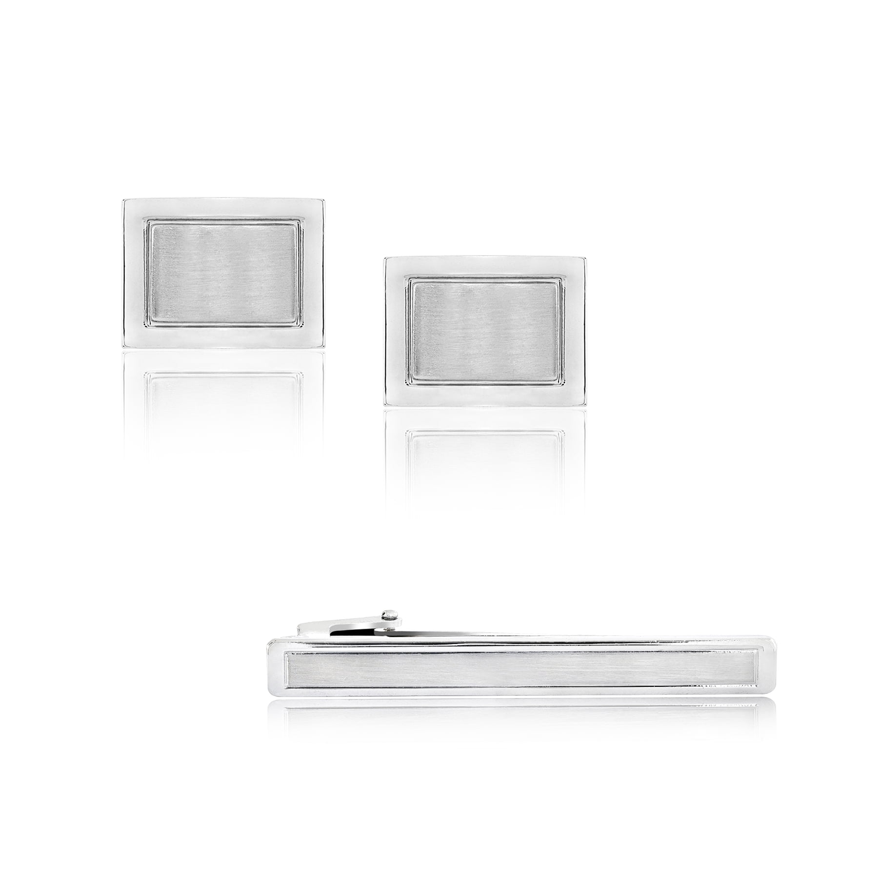 JeenMata Silver Color Simple Plain Cufflinks and Tie Pin Clip Set ...