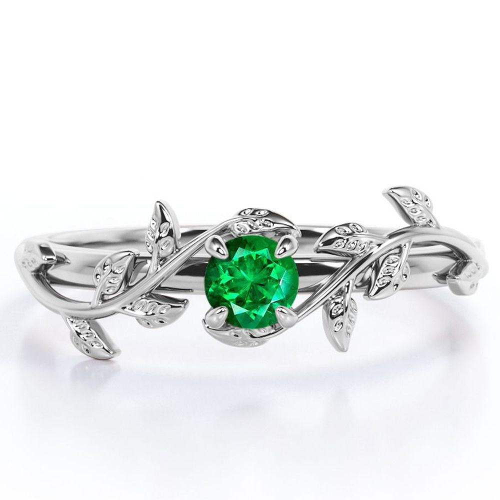 JeenMata Solitaire - 0.50 Carat Round Shape Lab Created Emerald ...