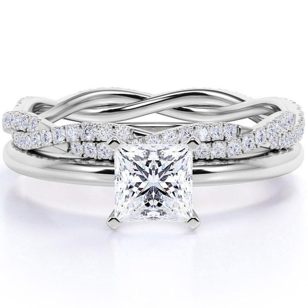 JeenMata Stylish Four Prong Set 1.5 Carat Princess Cut Moissanite ...