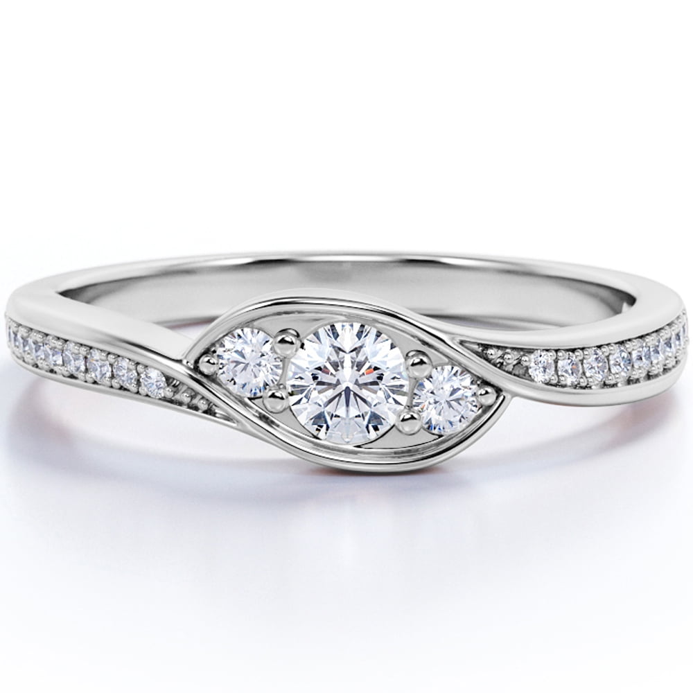 JeenMata Three Stone Flush Bezel - 1.75 Carat Round Shaped Moissanite ...