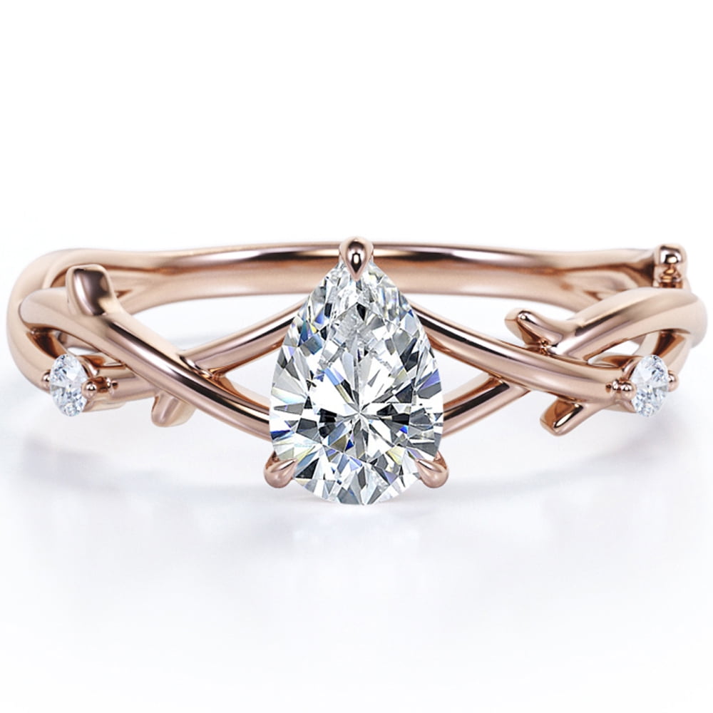 JeenMata 1 Carat Pear Cut Moissanite Engagement Ring, 18K Rose Gold ...