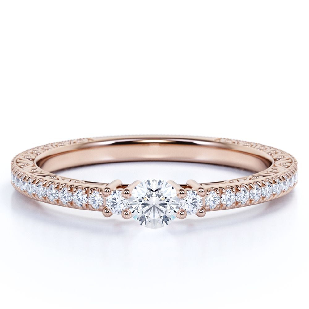 JeenMata Trilogy Cathedral 1 Carat Round Cut Moissanite Dual Milgrain ...