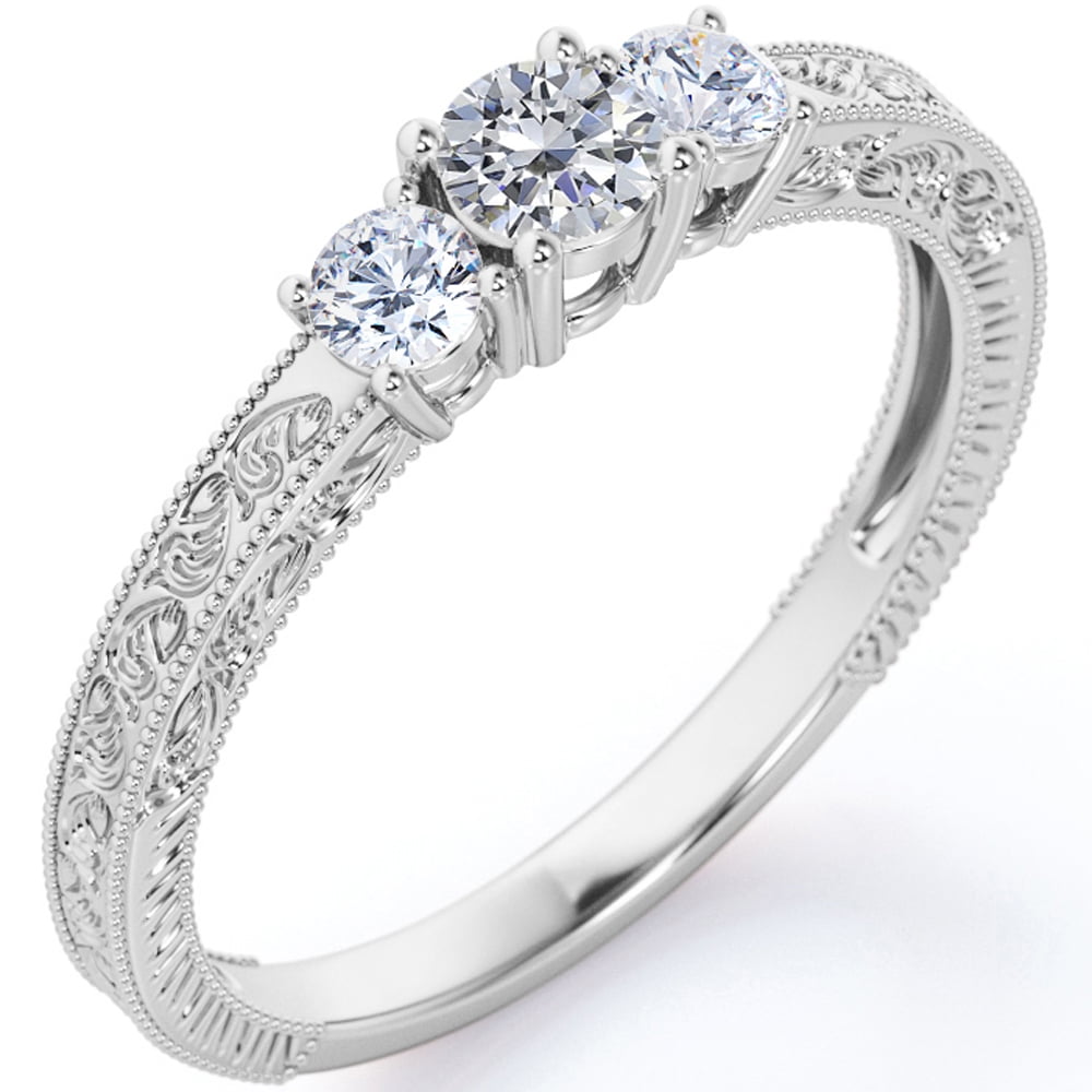 JeenMata Trilogy Cathedral Prong - 1 Carat Round Brilliant Cut ...