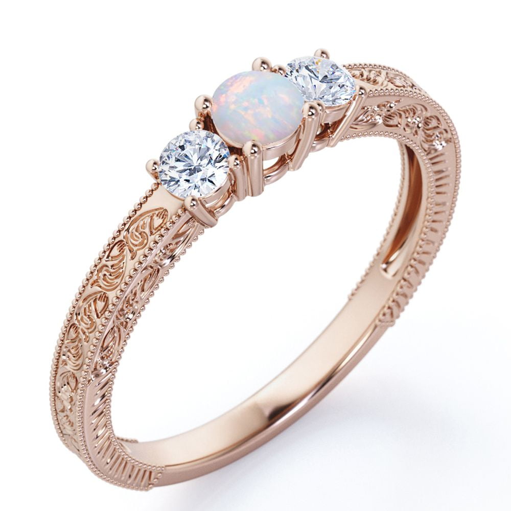 JeenMata Trilogy Cathedral Prong - 1 Carat Round Brilliant Cut Rainbow ...