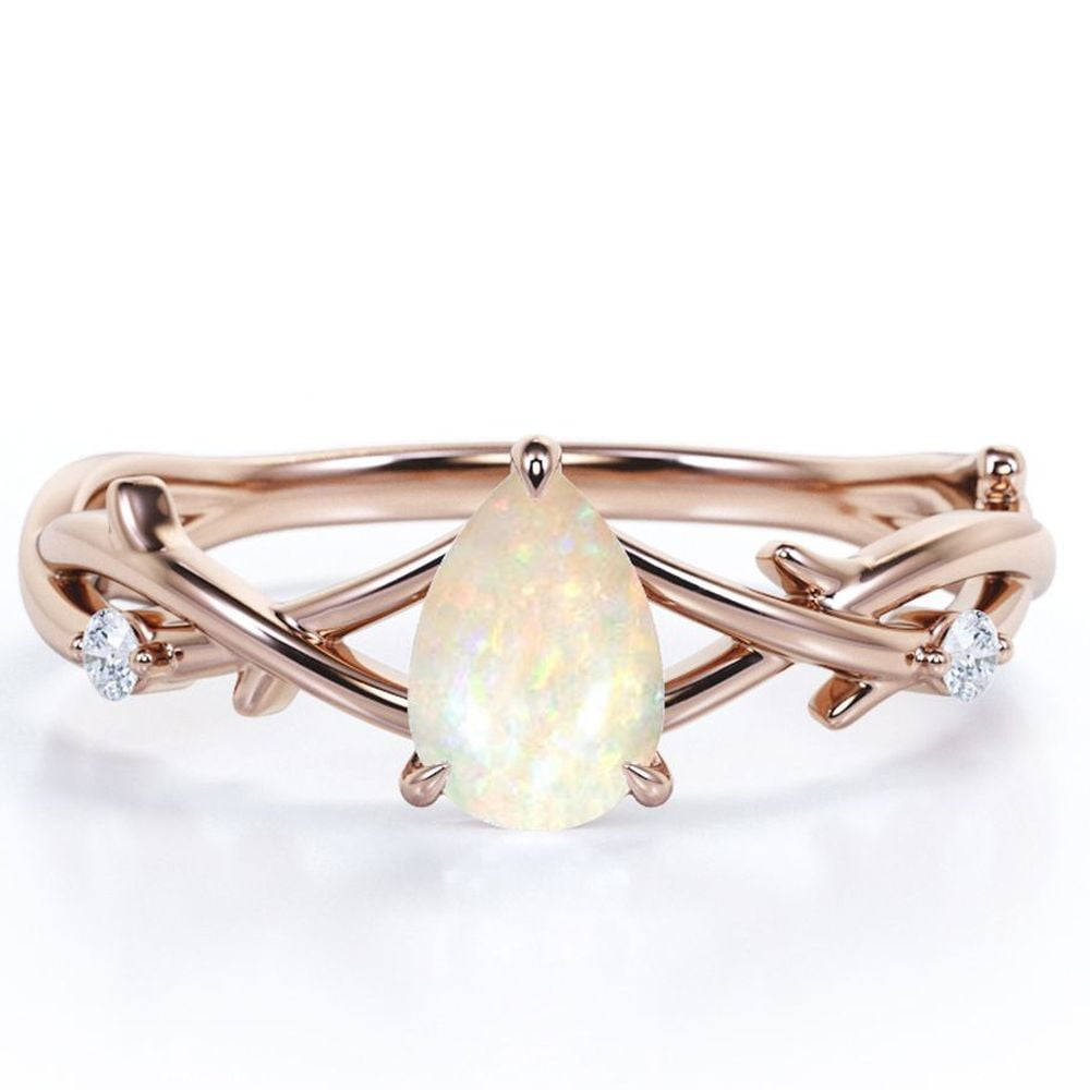 JeenMata Triple Stone 1 Carat Pear Shape White Opal And Moissanite ...