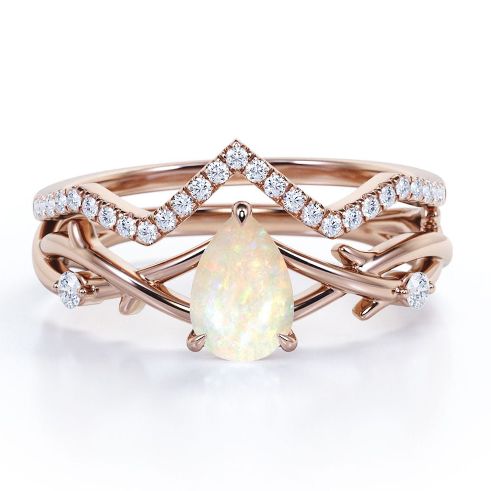 JeenMata Triplicity Pave 1.25 Carat Teardrop Sunset Fire Opal And ...