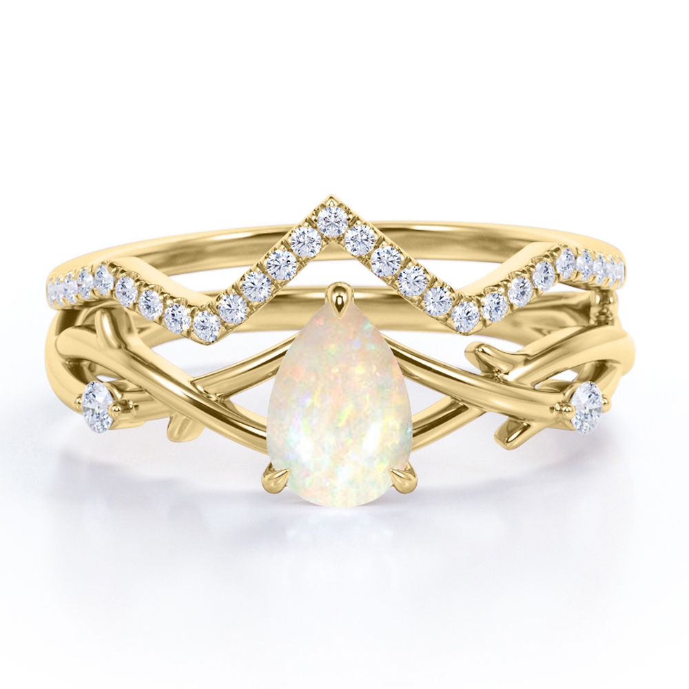 JeenMata Triplicity Pave 1.25 Carat Teardrop Sunset Fire Opal And ...